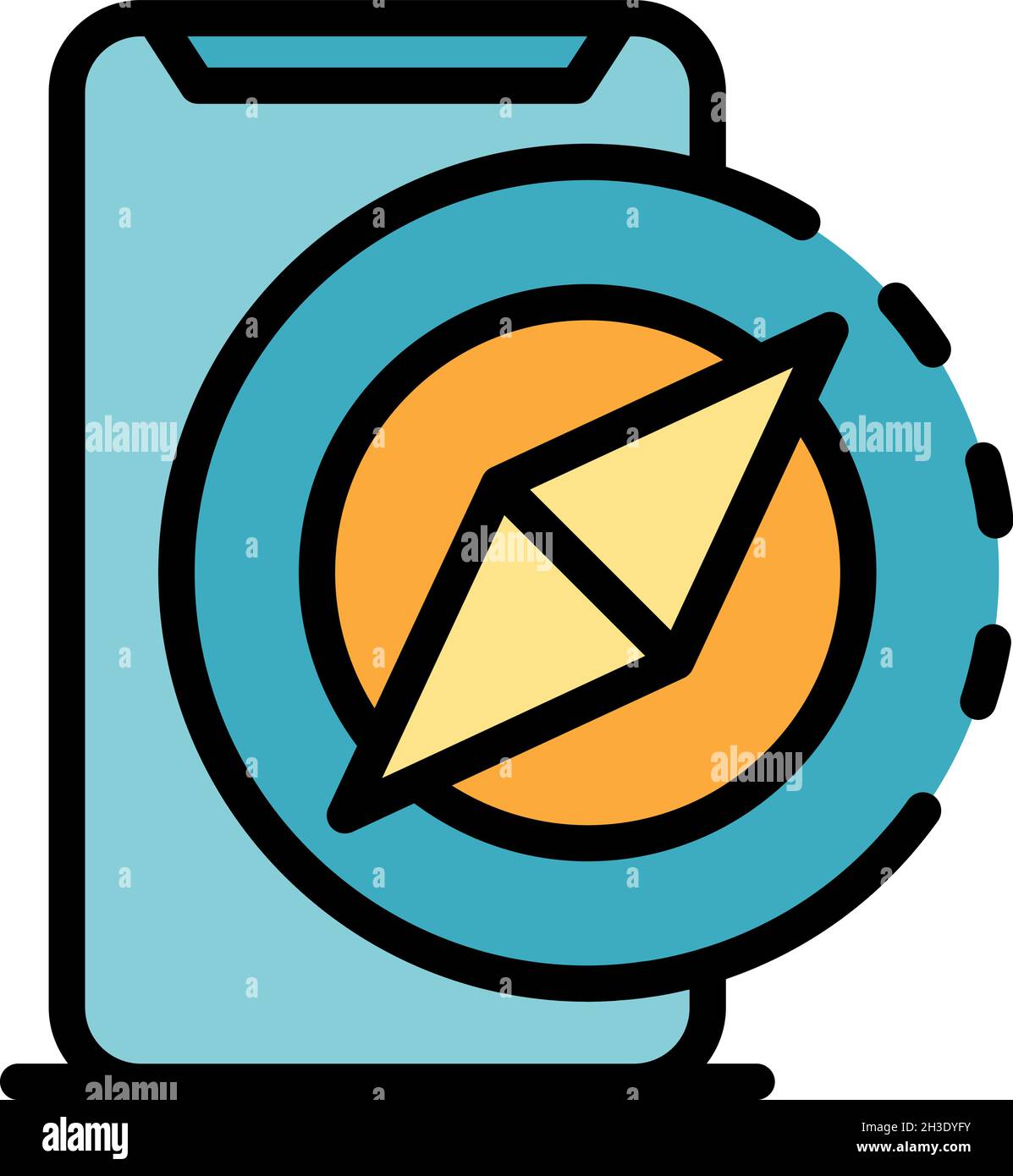 Smartphone and compass icon. Outline smartphone and compass vector icon ...