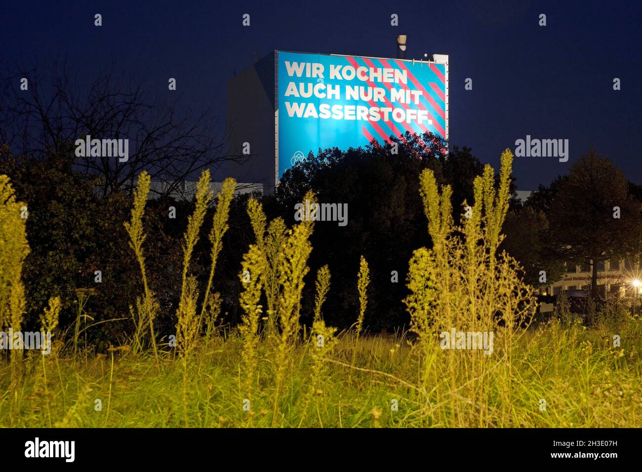 Large billboard on the A 40 freeway, climate neutral steel at the ...