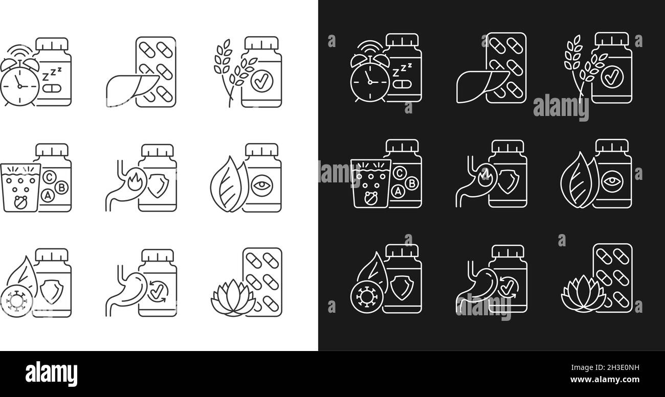 Food supplements linear icons set for dark and light mode Stock Vector ...