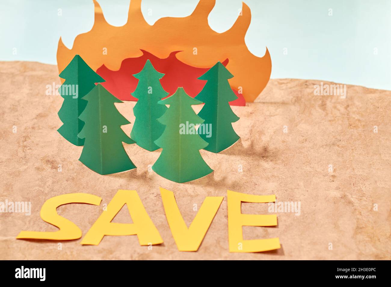 Forest landscape in forest fire. Concept art with paper Stock Photo - Alamy