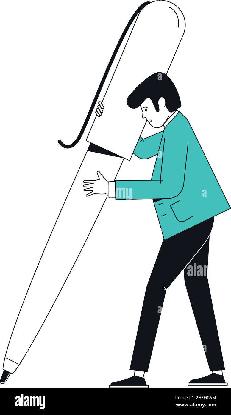 Men writing. Young boy holding big pen Stock Vector Image & Art - Alamy