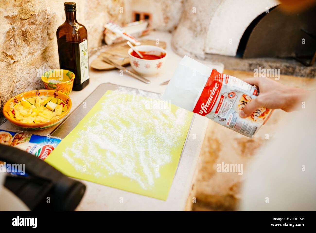 Homemade pizza baking with outdoor traditional pizza over Stock Photo ...