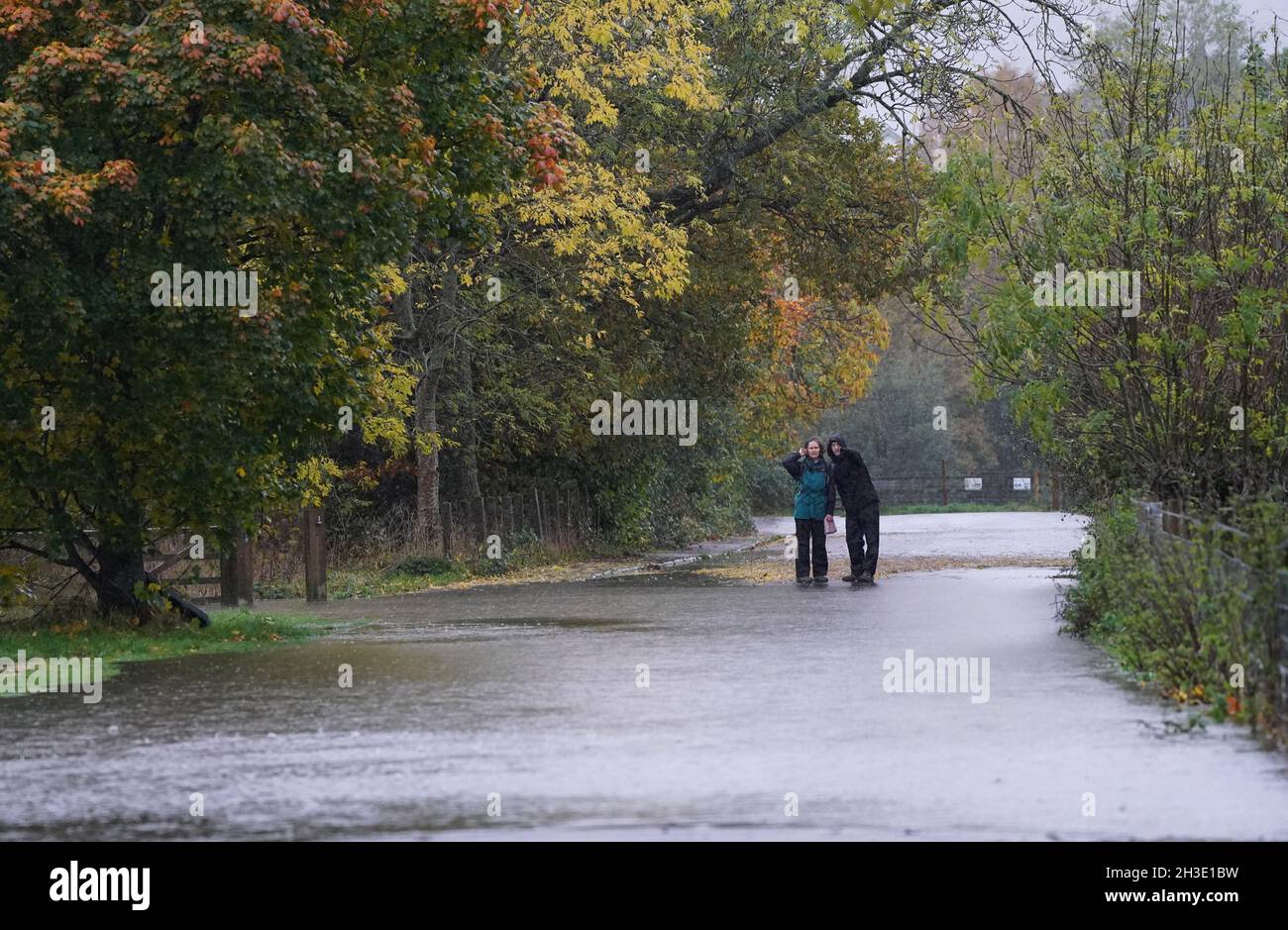 A flooded road near Keswick in Cumbria, where the Met office has warned ...