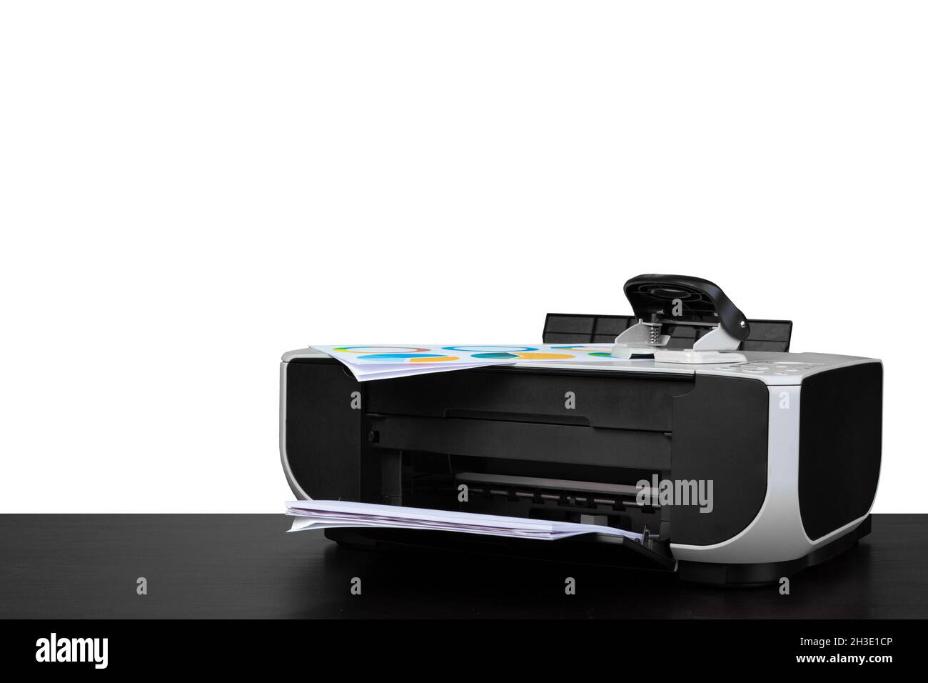 Laser home printer on table against white backgorund Stock Photo - Alamy