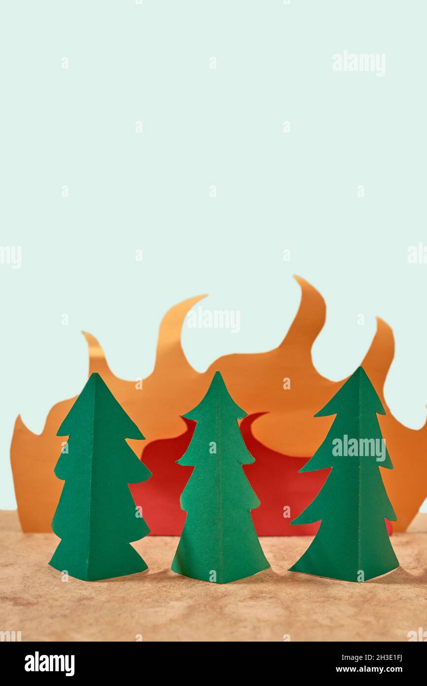 Forest landscape in forest fire. Paper origami concept Stock Photo - Alamy