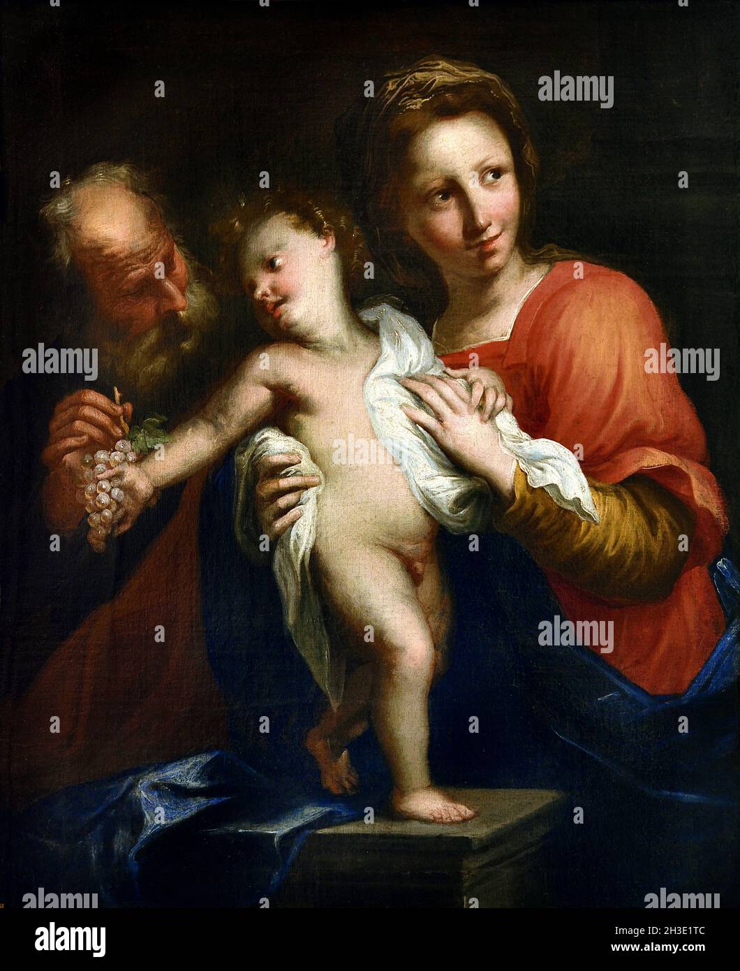 Bartolomeo Biscaino, holy family with grapes, 1650 Italy, Italian Stock ...