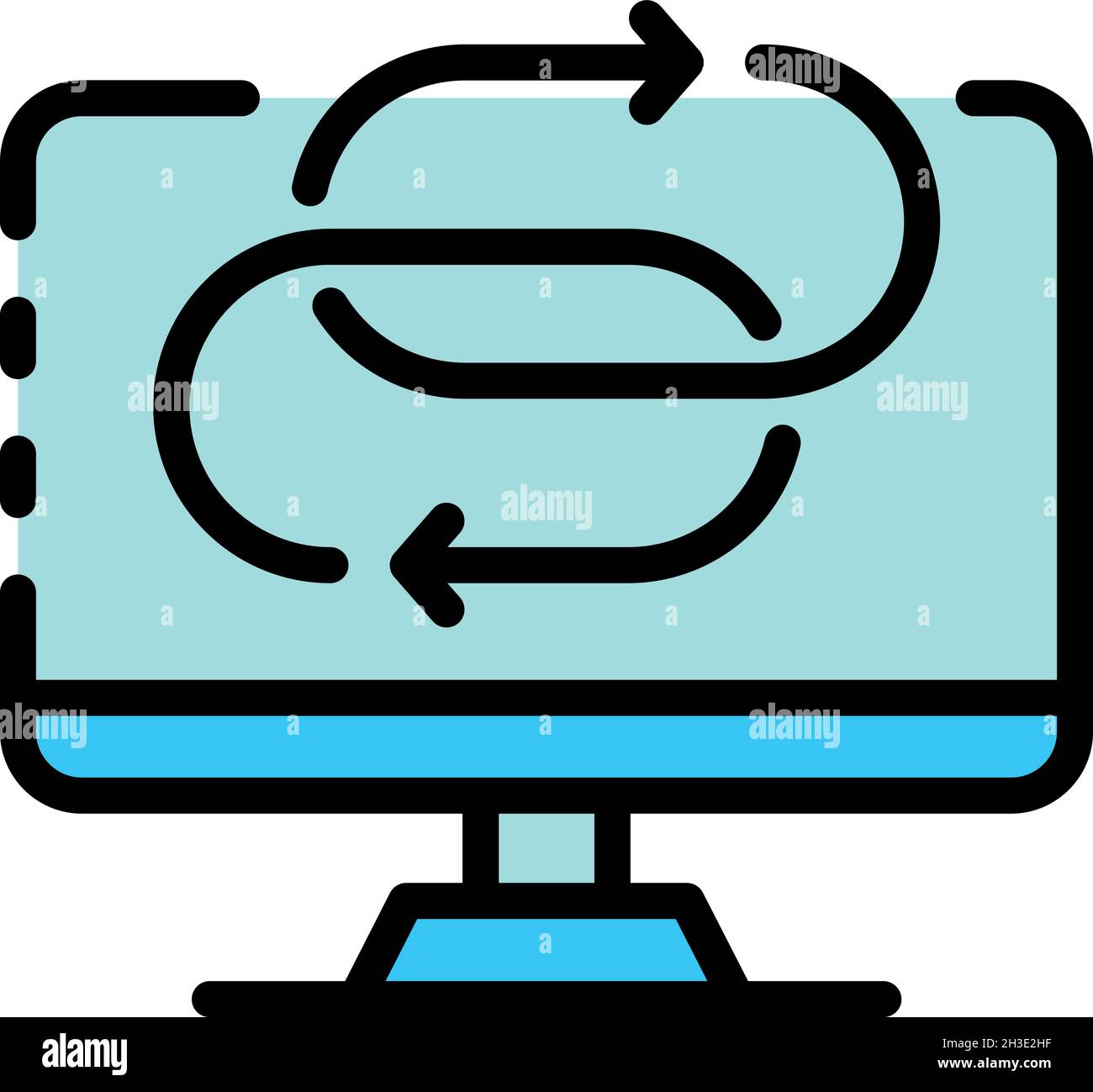 Linked restore signs on PC icon. Outline linked restore signs on PC ...