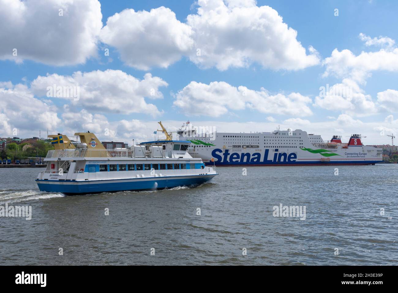 Gothenburg, Sweden-05-19-2021:One of the small coast ferrys which ...