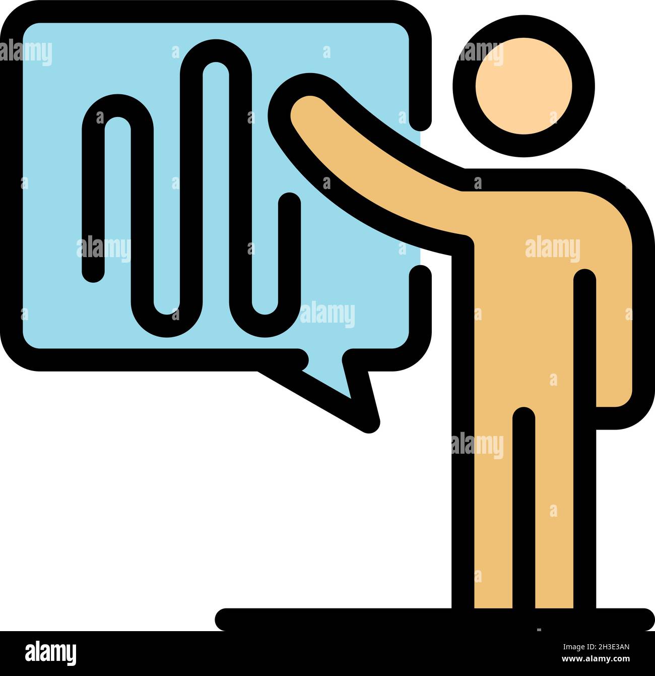 Man and sound wave in bubble icon. Outline man and sound wave in bubble ...