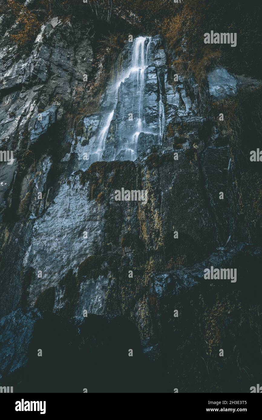 Low angle of The Nideck Waterfall with rocky cascade in France Stock ...