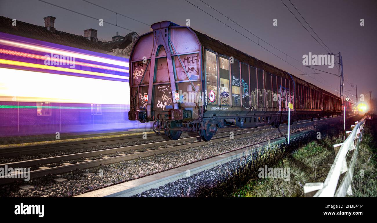 Shot of a train station at night Stock Photo - Alamy