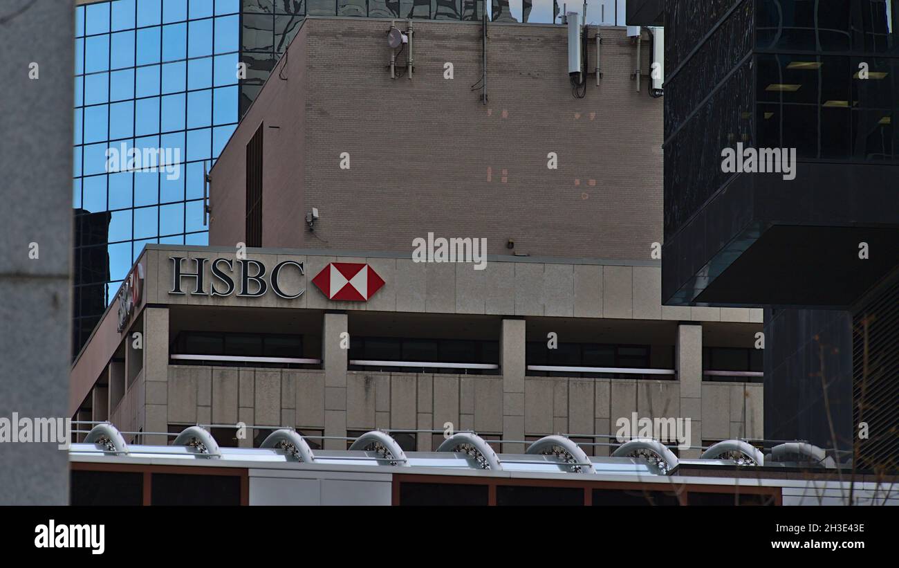 Closeup view of the facades of high-rise office buildings in Calgary ...