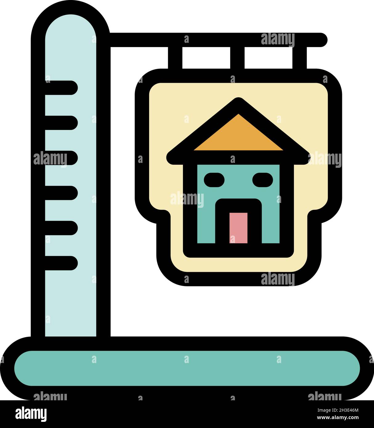 Sign of a house on a pillar icon. Outline sign of a house on a pillar ...