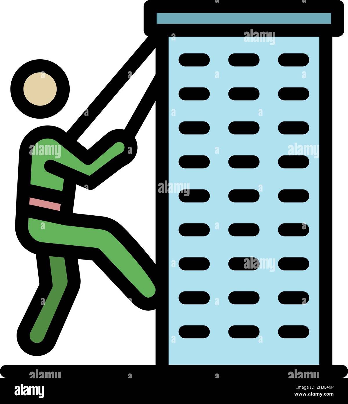 Climber climbs the tower icon. Outline climber climbs the tower vector ...