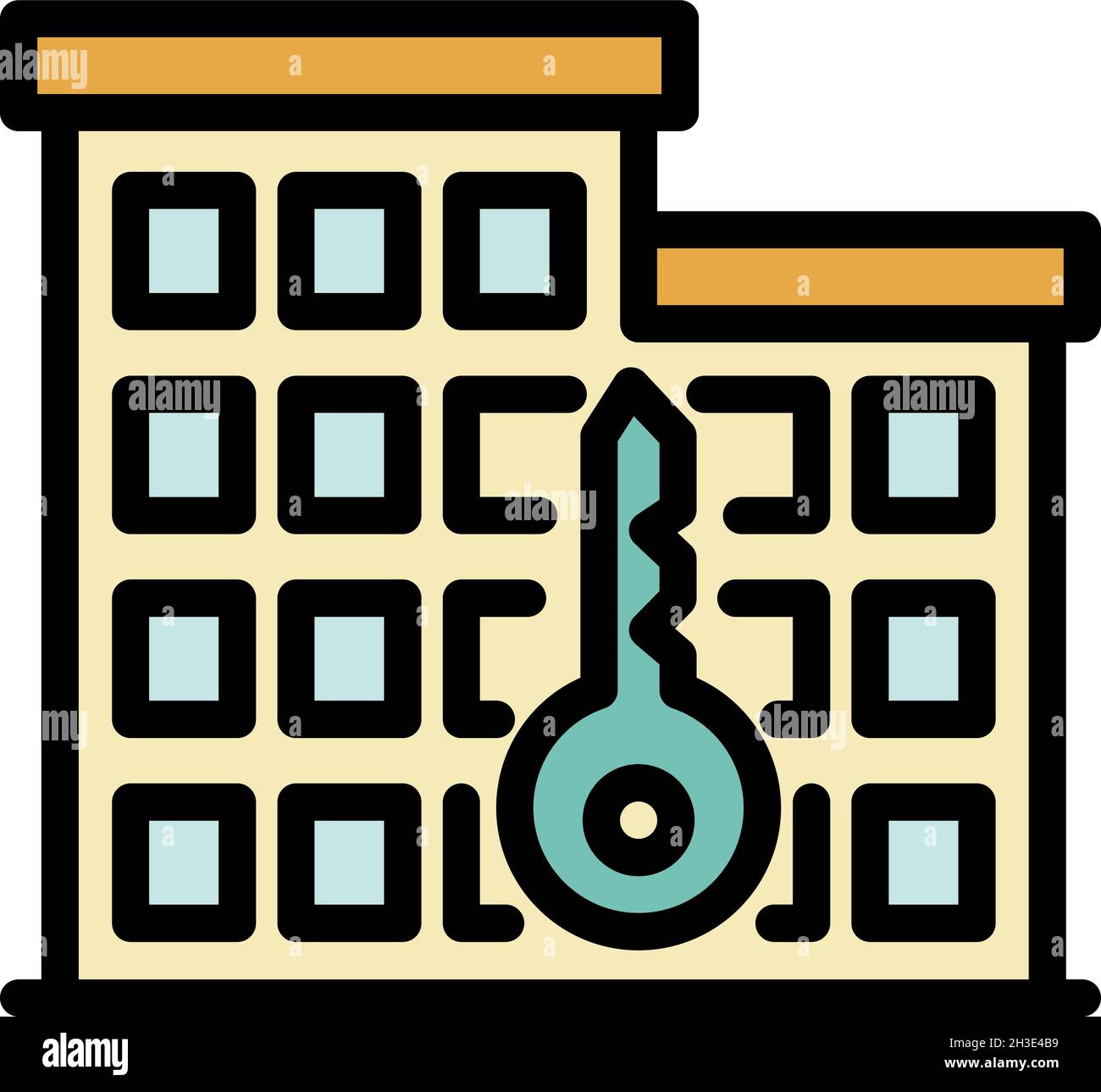 Building and key icon. Outline building and key vector icon color flat ...