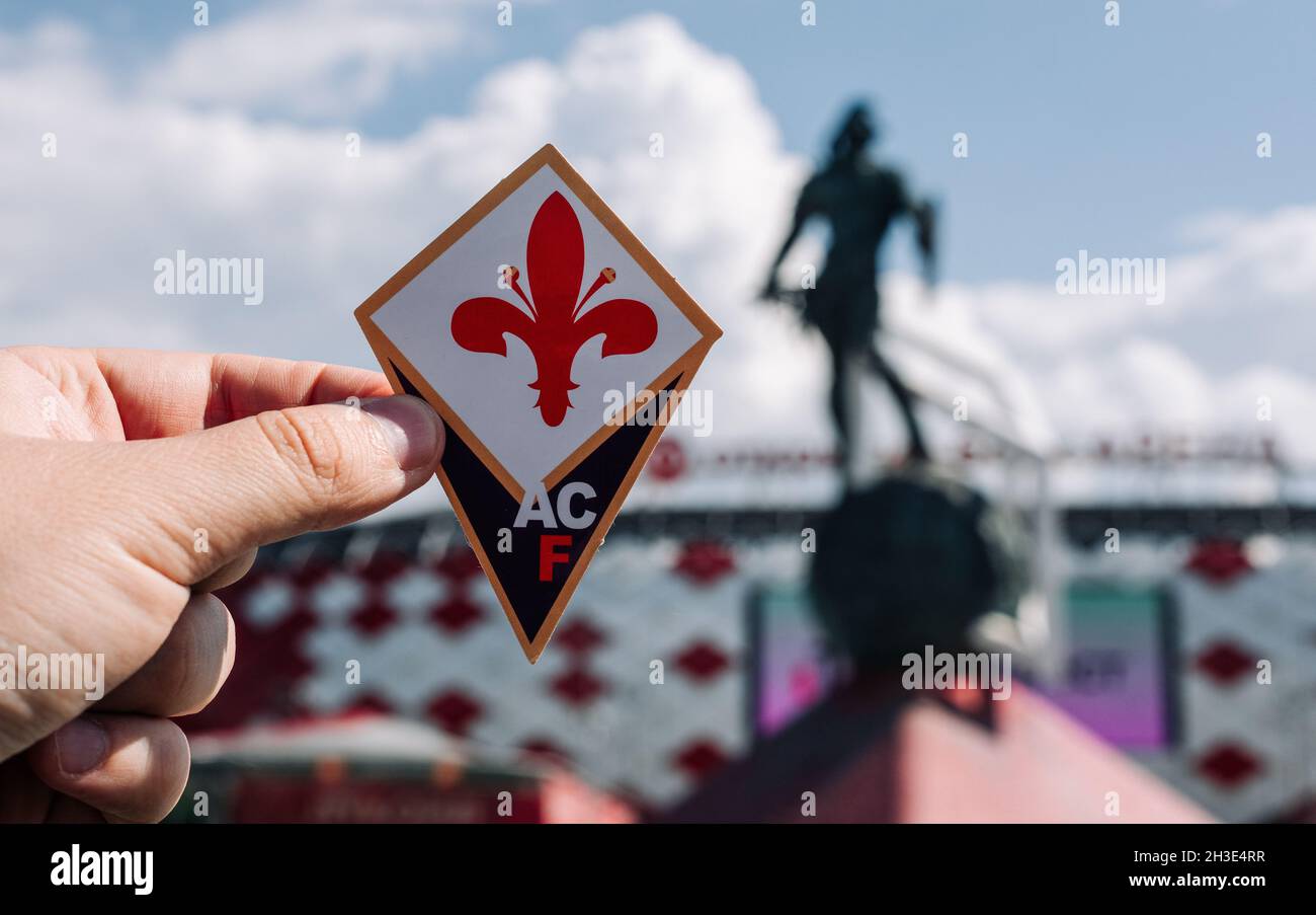 June 14, 2021, Florence, Italy. The emblem of the football club ACF ...