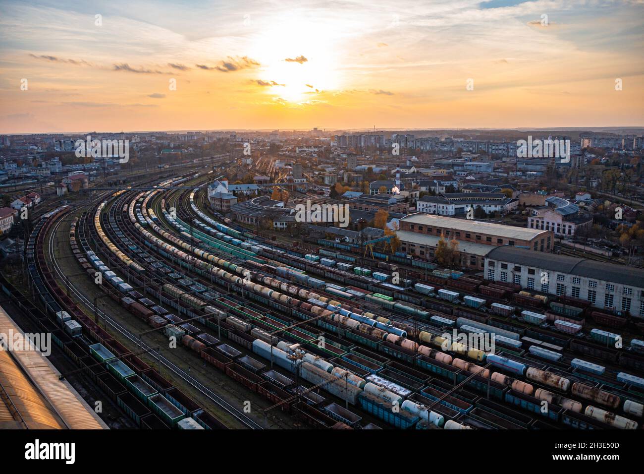 aerial view on cargo trains from drone Stock Photo - Alamy