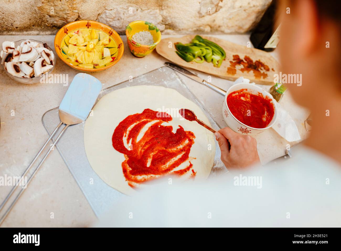 Homemade pizza baking with outdoor traditional pizza over Stock Photo ...