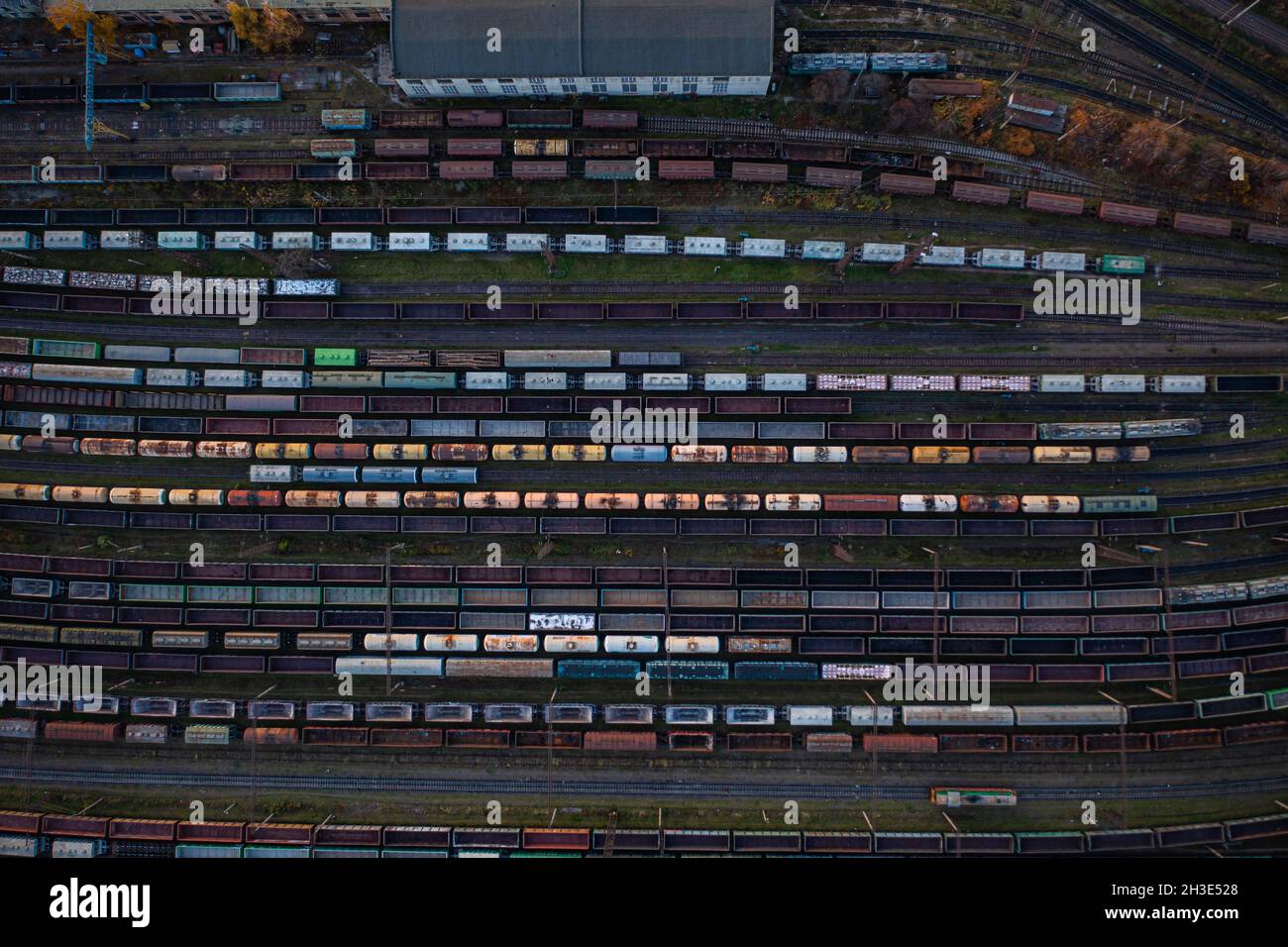 aerial view on cargo trains from drone Stock Photo - Alamy