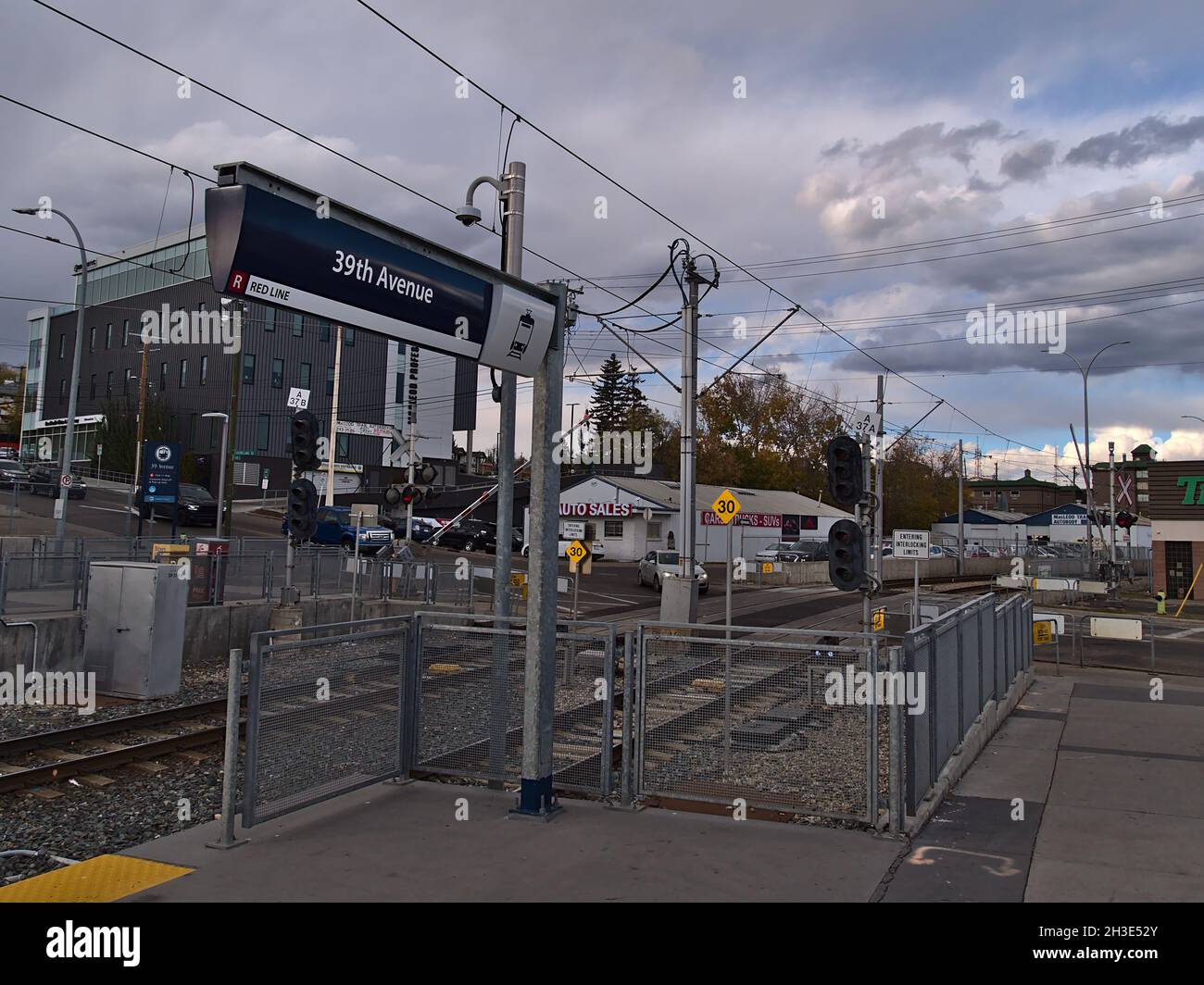 View of 39 Avenue CTrain station served by Red Line on cloudy day ...