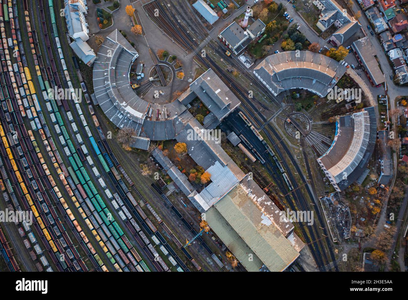 aerial view on cargo trains from drone Stock Photo - Alamy