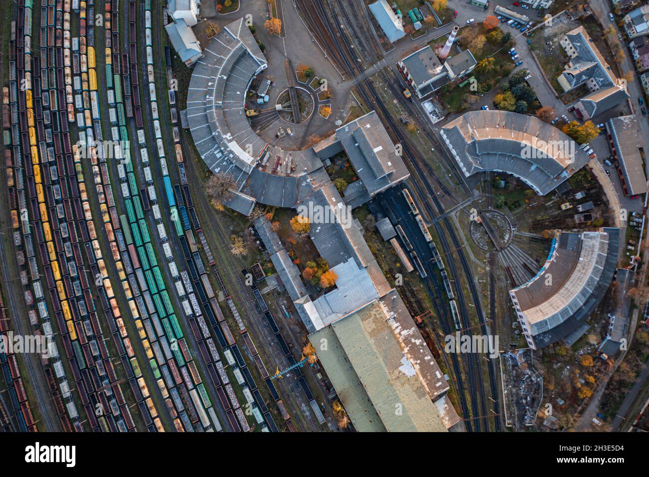aerial view on cargo trains from drone Stock Photo - Alamy