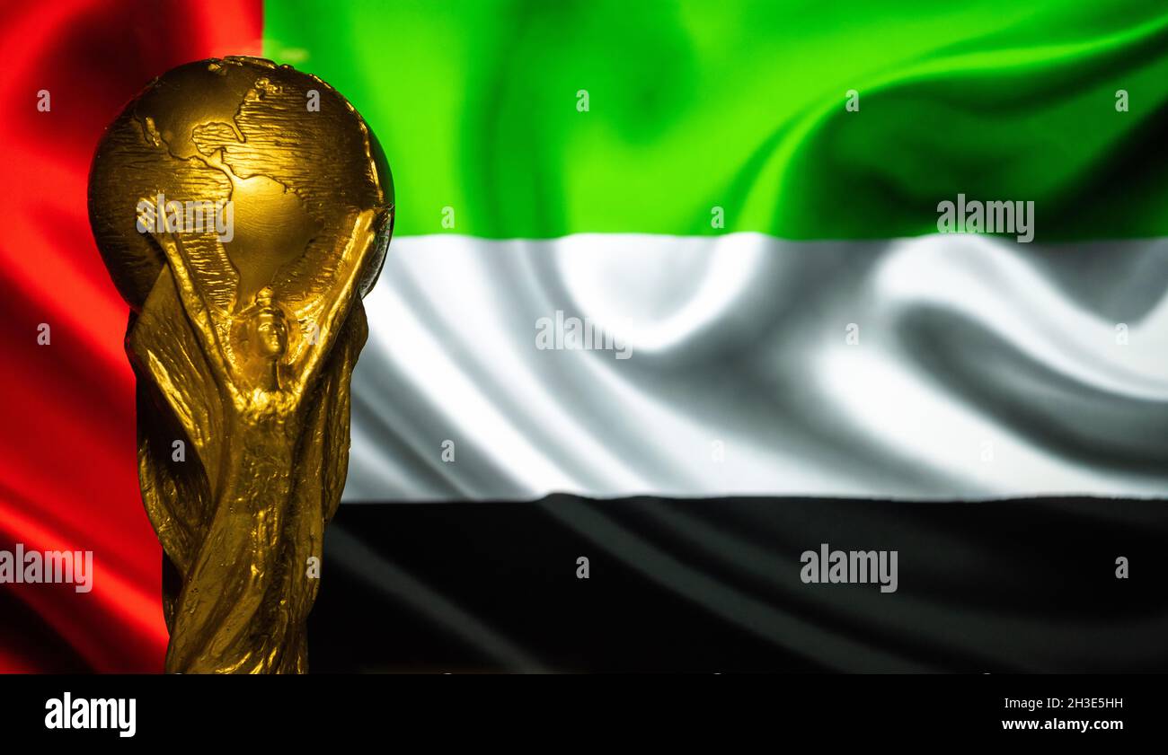 October 6, 2021, Abu Dhabi, UAE. FIFA World Cup against the background ...