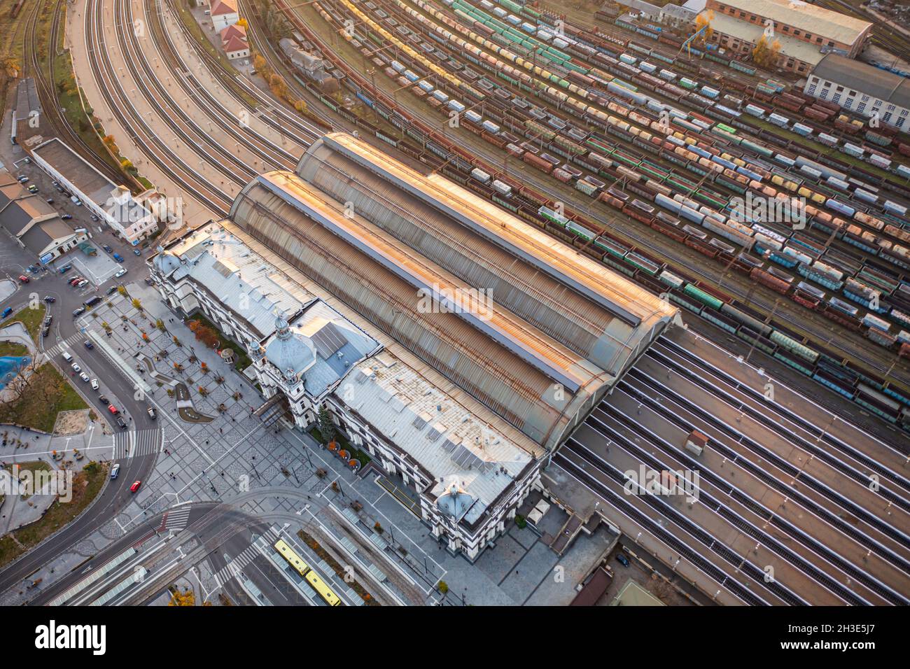 aerial view on cargo trains from drone Stock Photo - Alamy