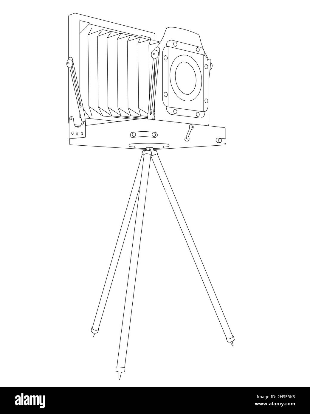 Contour of a vintage retro camera from black lines isolated on a white ...