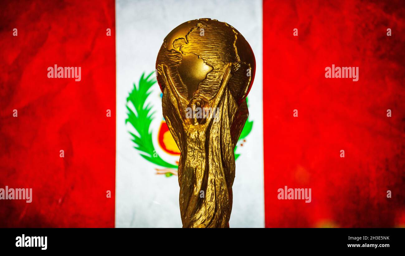 October 6, 2021 Lima, Peru. FIFA World Cup Cup against the background ...