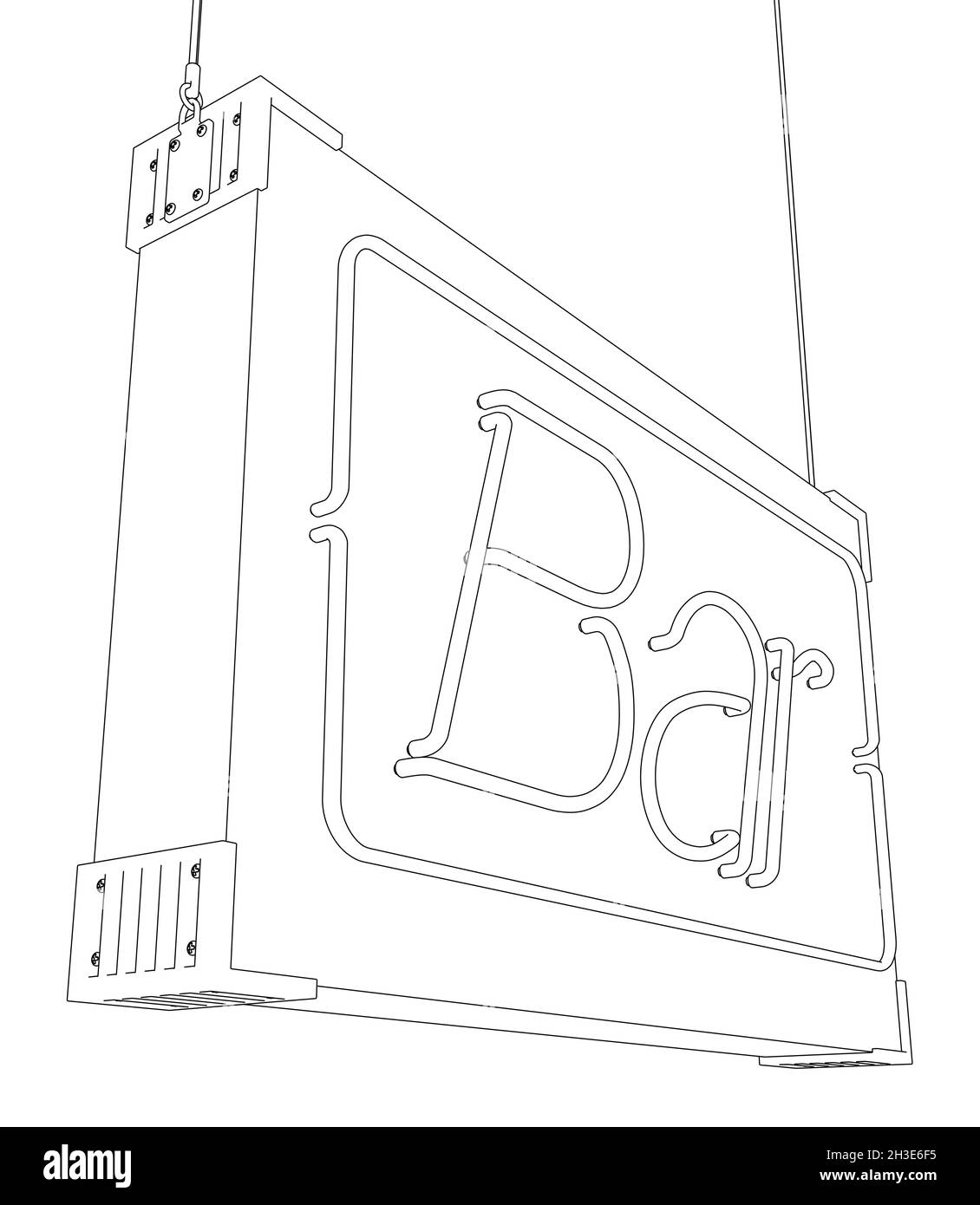 Contour of a signboard of a bar from black lines isolated on a white ...