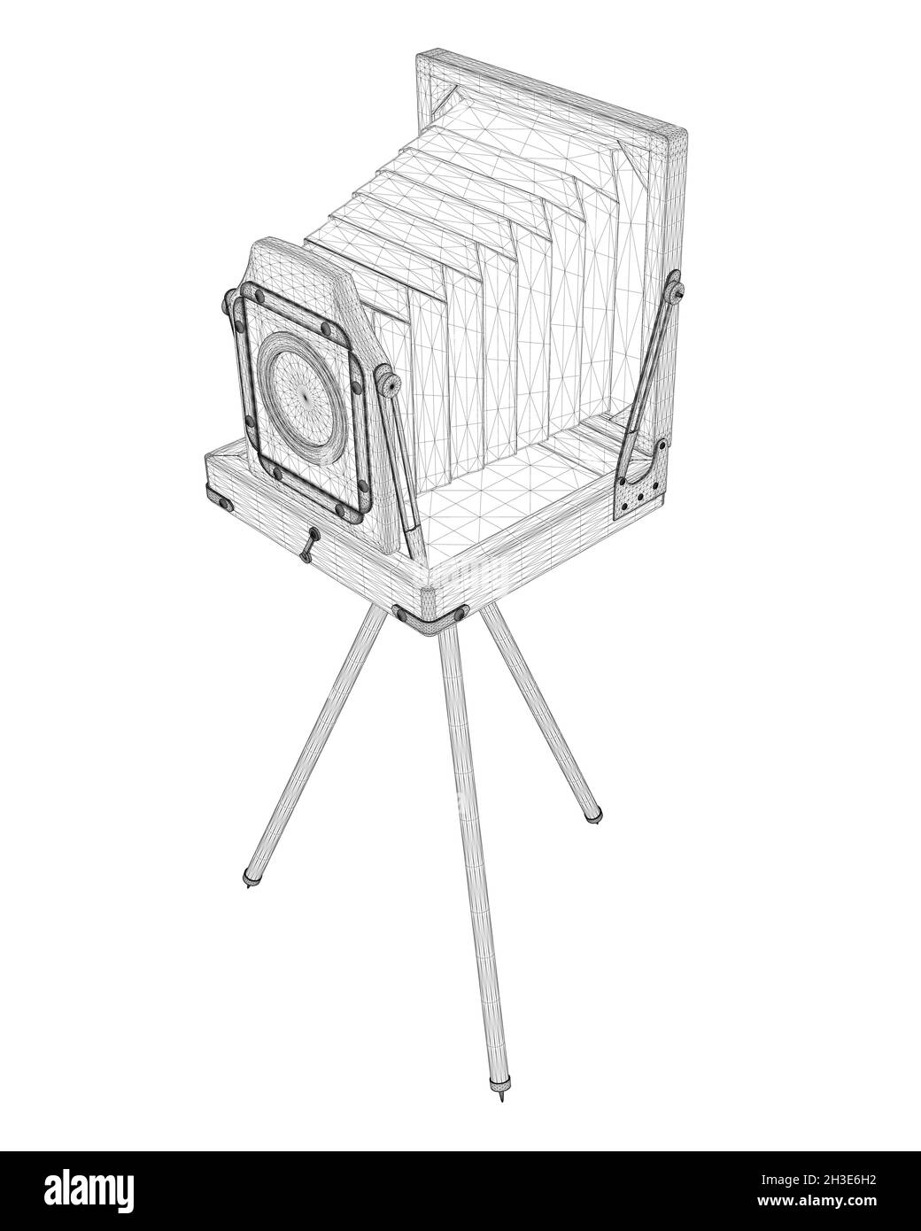 Wireframe of vintage retro camera from black lines isolated on white ...