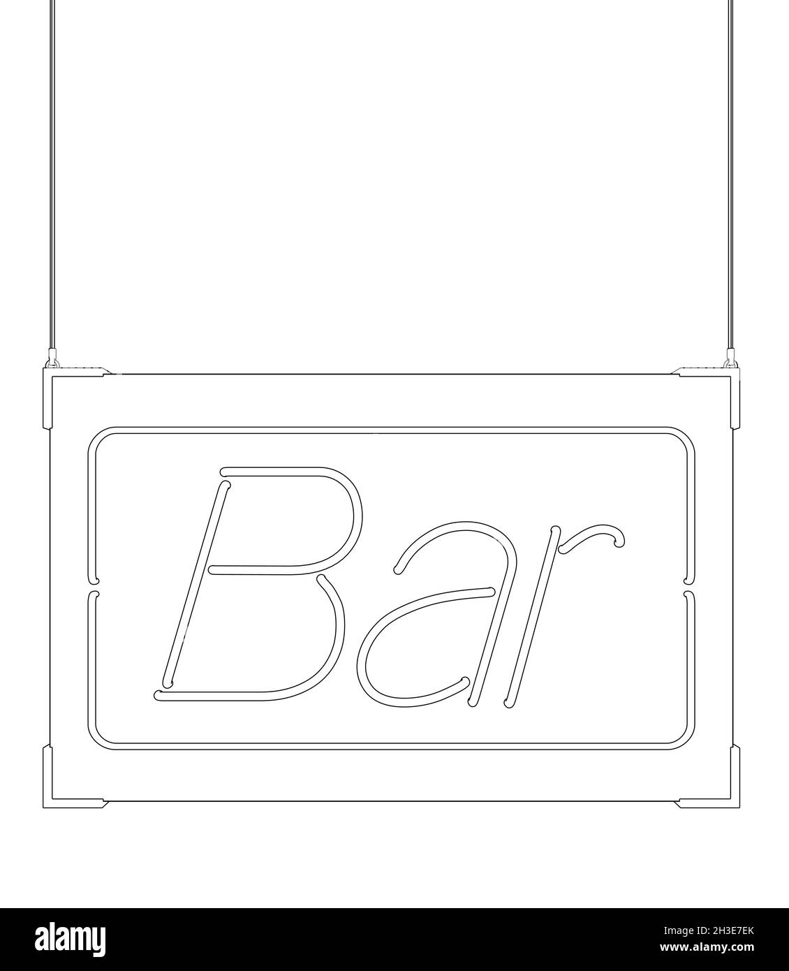 Contour of a signboard of a bar from black lines isolated on a white ...