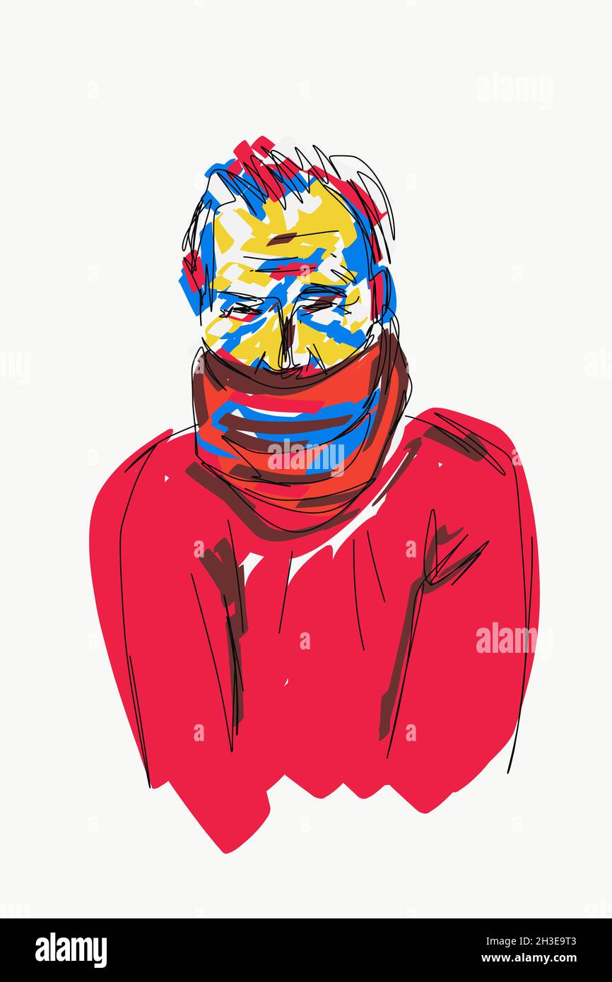 Colorful vector illustration of serious male covering mouth with scarf ...