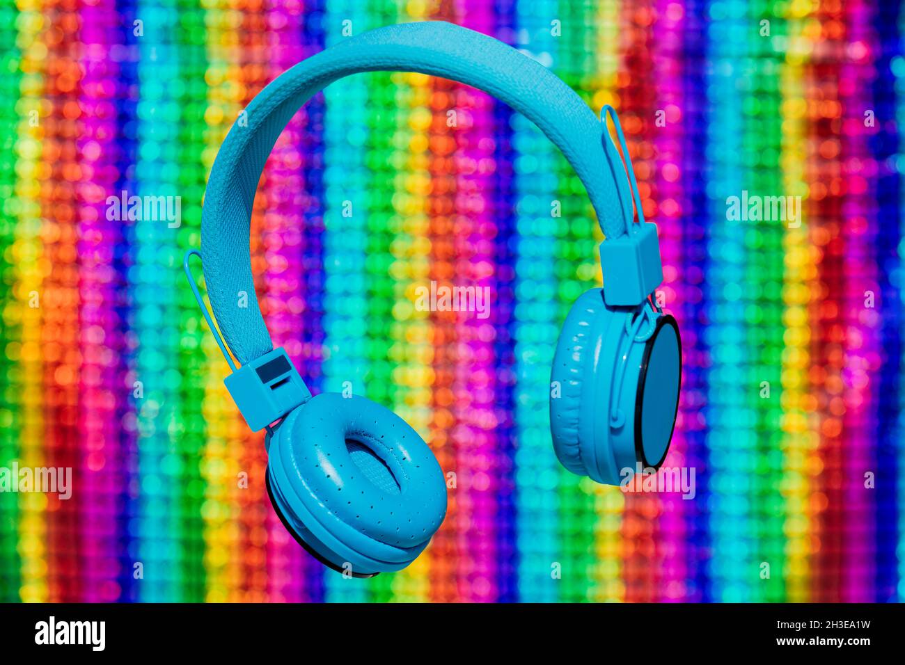 Contemporary bright blue wireless headphones for music listening ...