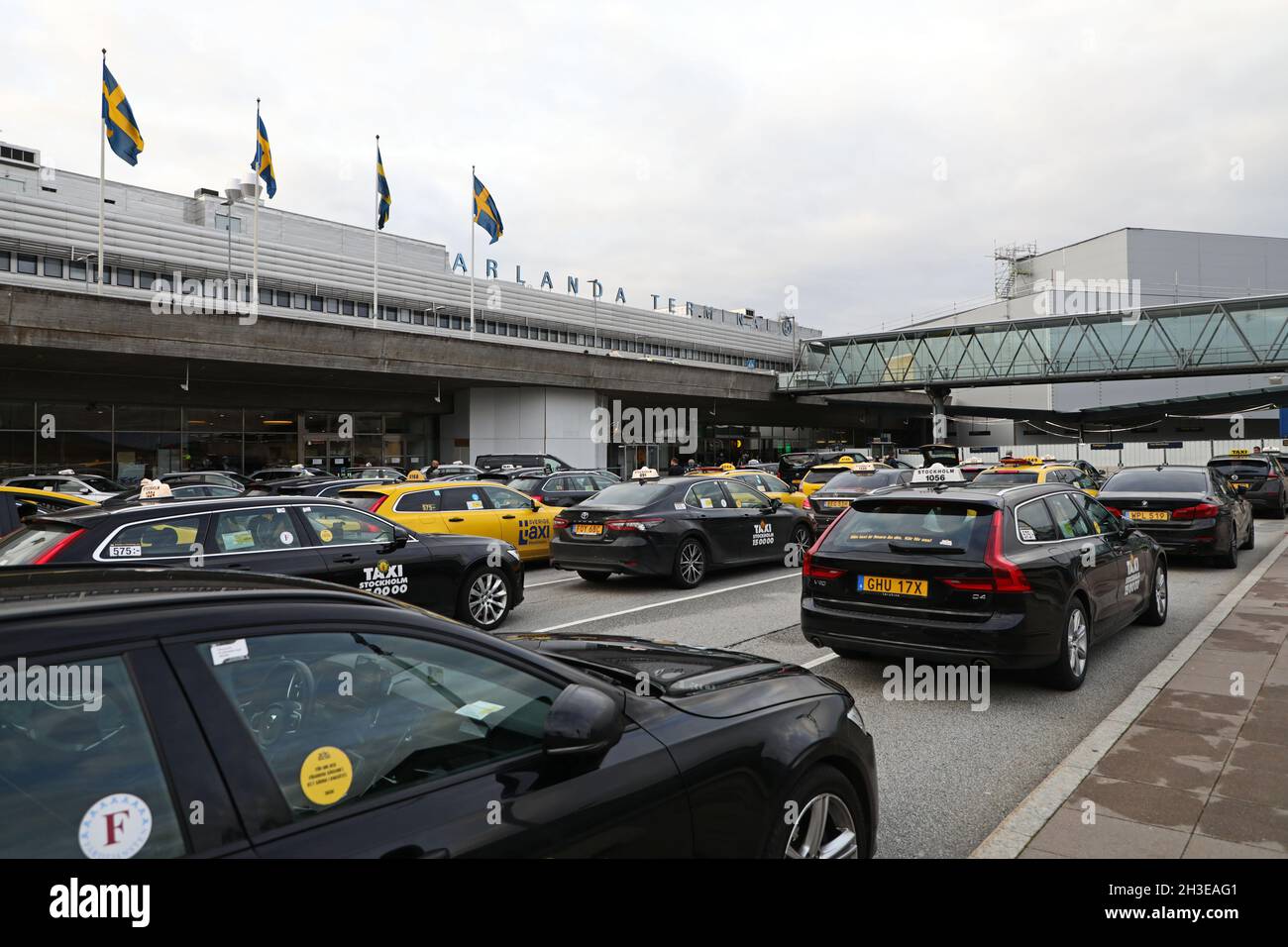 Taxi cars outside Terminal 5 at Stockholm Arlanda airport, Arlanda ...