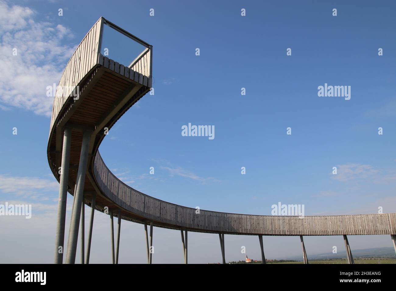 The modern spiral lookout tower in the middle of vineyards Stock Photo ...