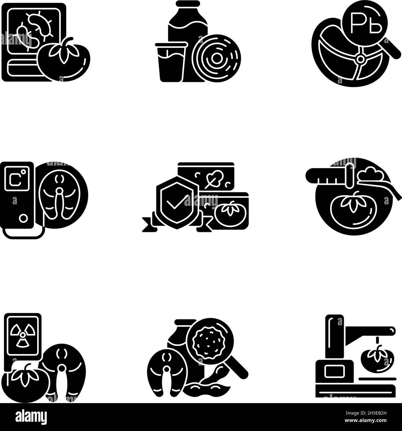 Food analysis black glyph icons set on white space Stock Vector Image ...