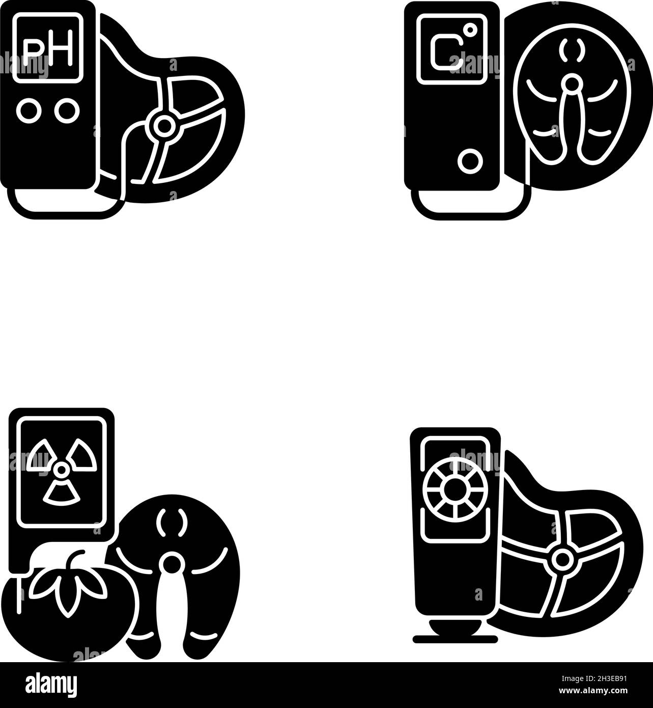 Food testing equipment black glyph icons set on white space Stock ...