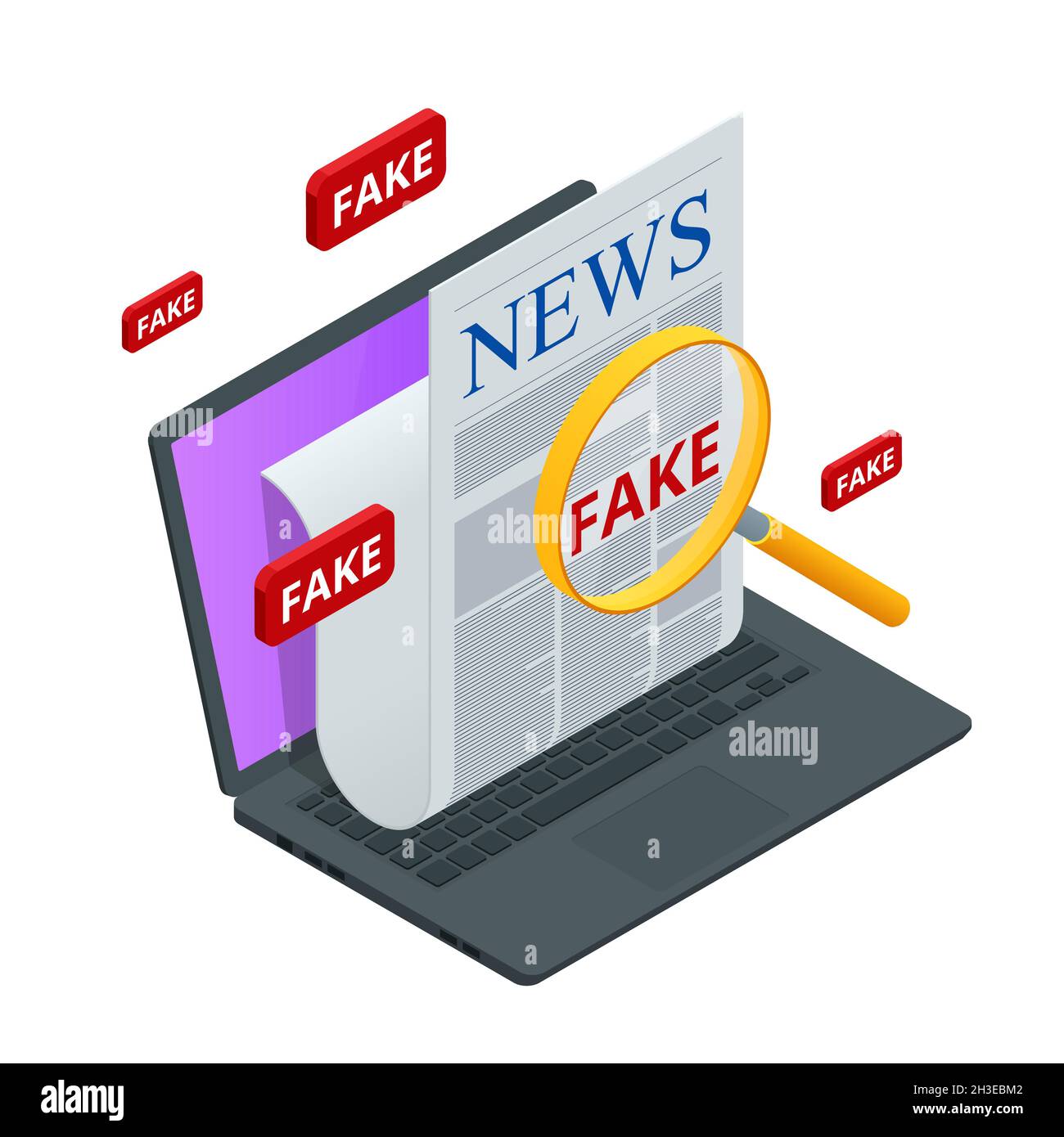 Isometric Fake News Concept. Fake Newspaper Portal. Online Corona Fake ...