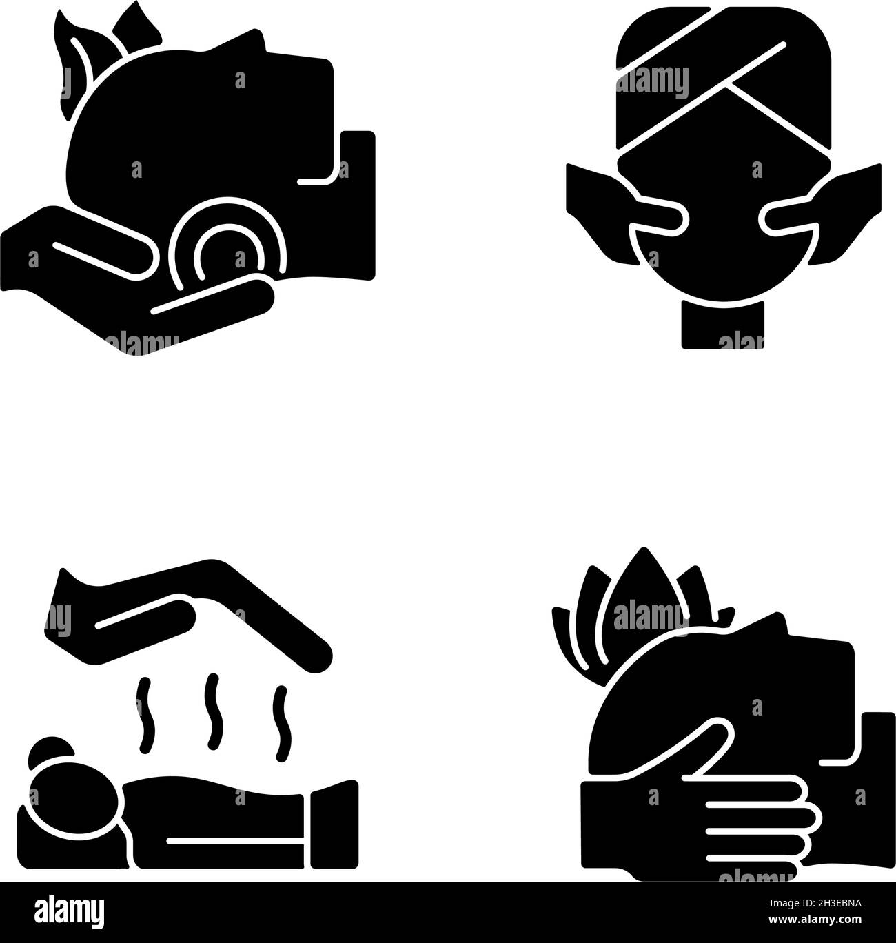 Facial and body treatments black glyph icons set on white space Stock ...
