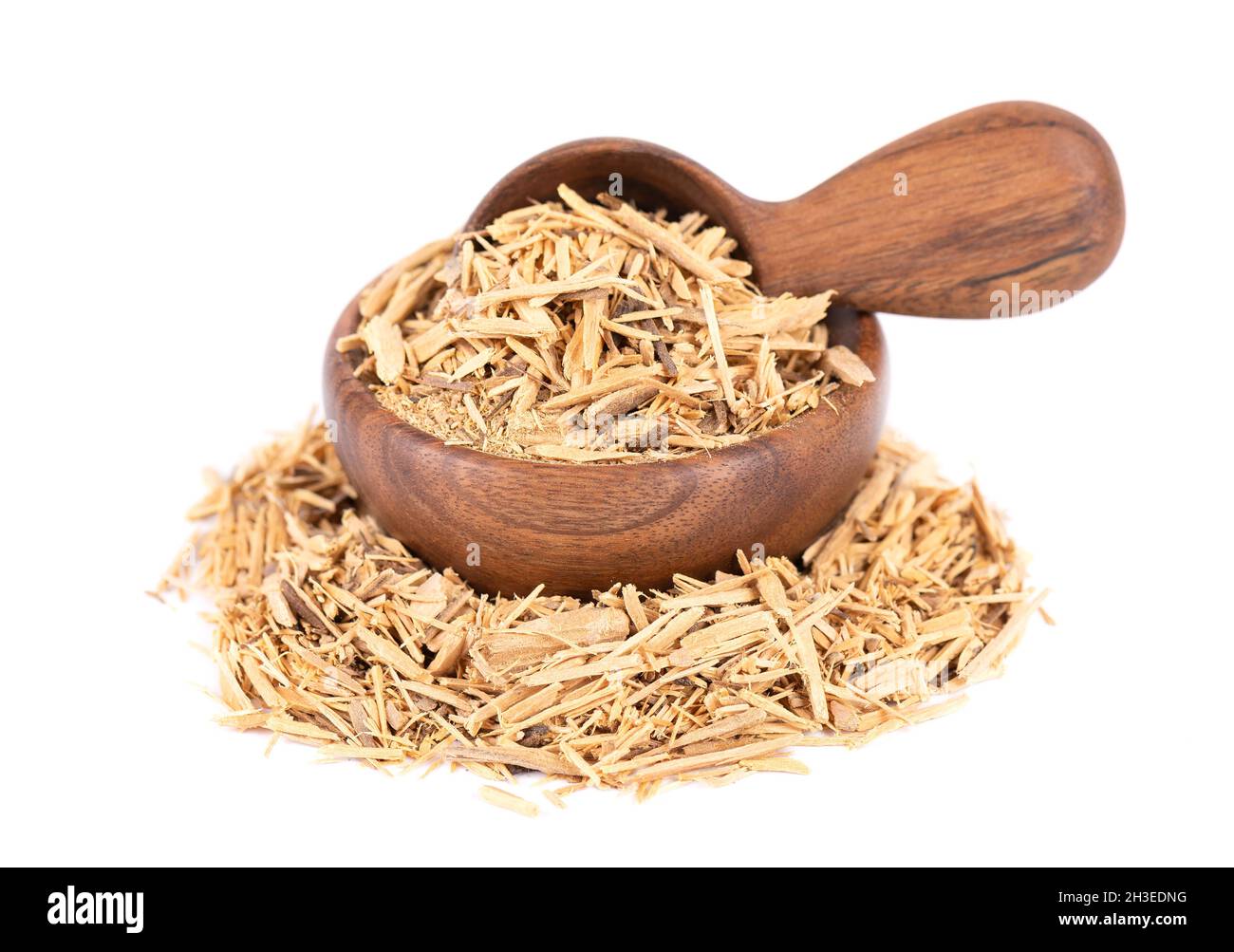 Muira Puama herbal tea in wooden bowl and spoon, isolated on white ...