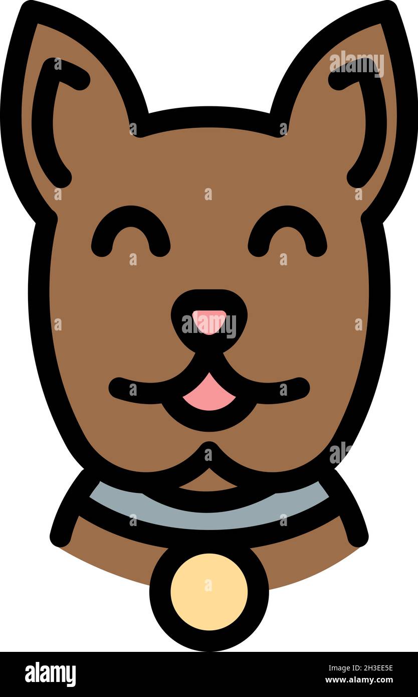 Cute dog head icon. Outline cute dog head vector icon color flat ...