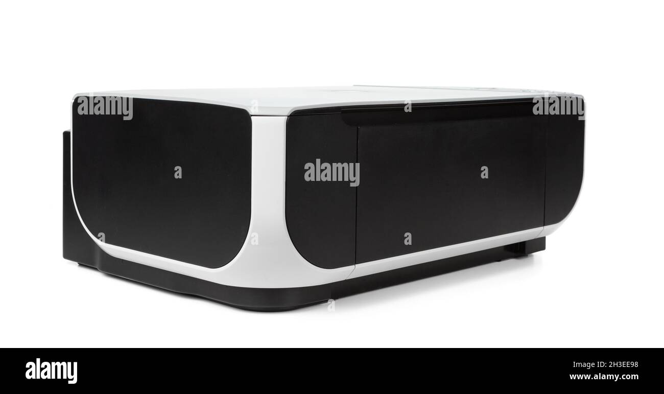 Black multi function printer isolated against a white background Stock ...