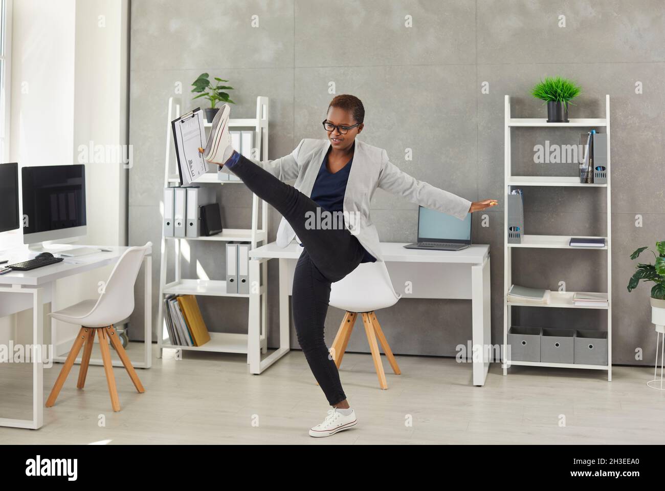 Stretching exercise desk hi-res stock photography and images - Alamy