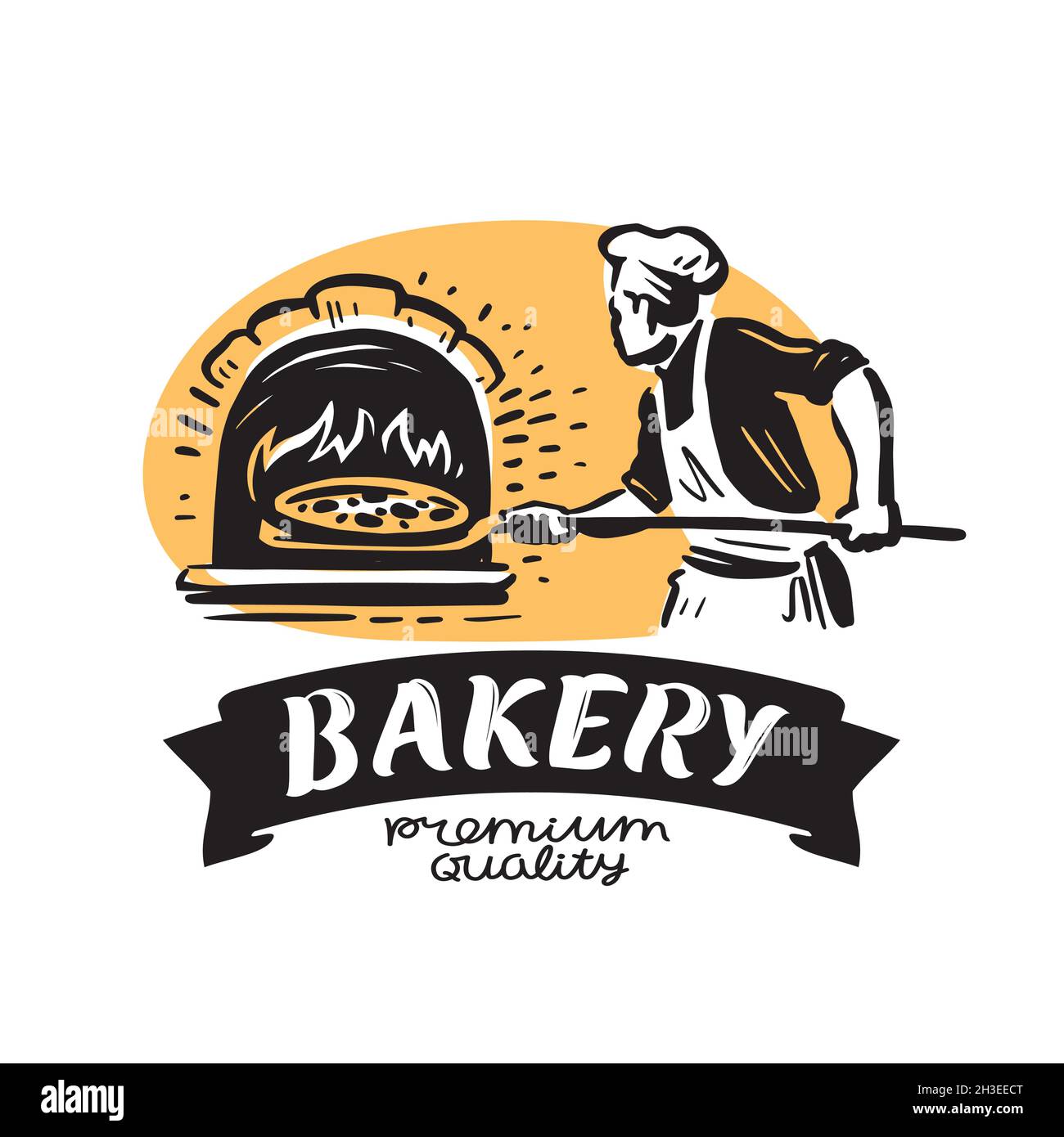 Chef cooking pizza. Bakery logo design template. Vector illustration ...