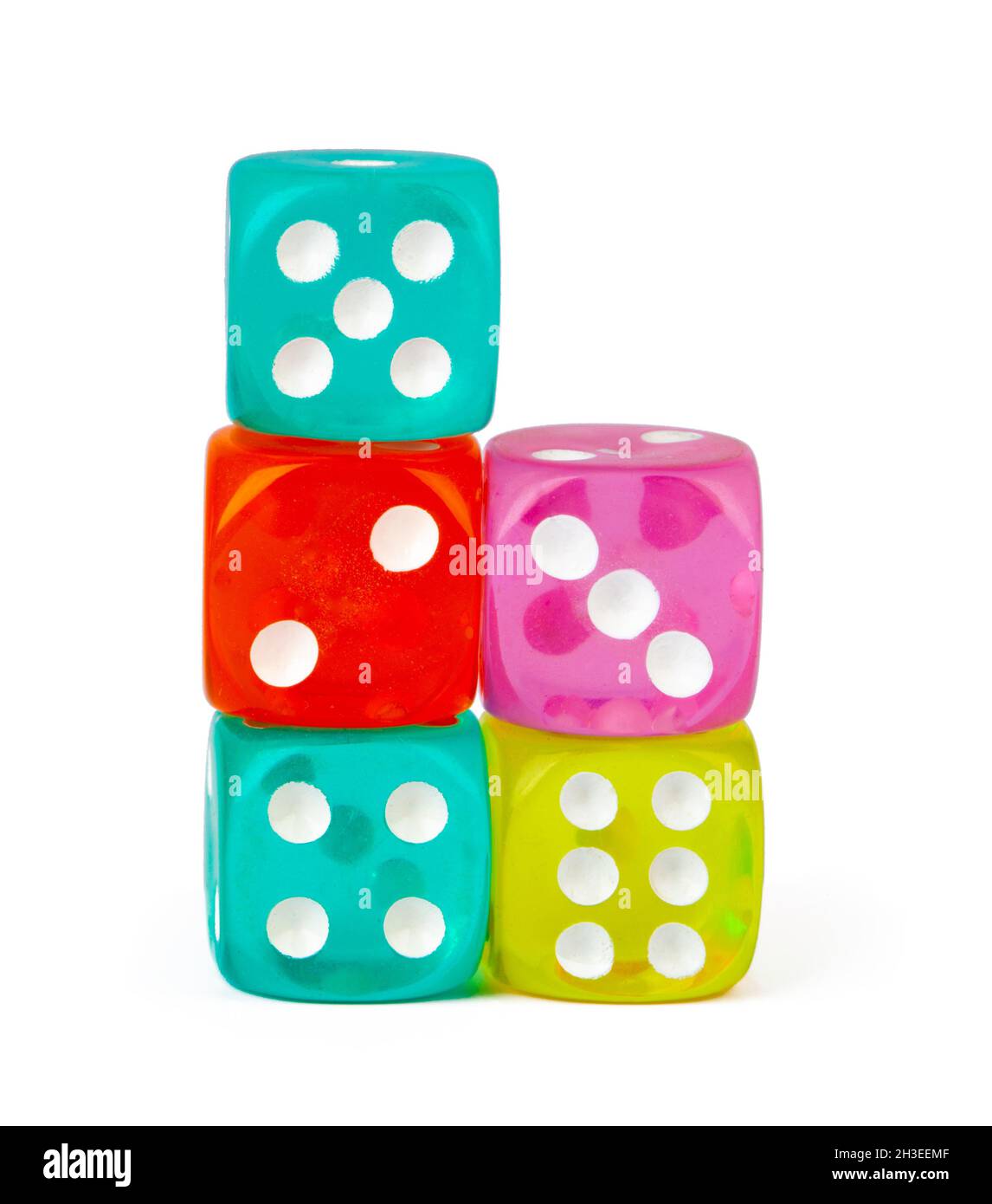 Stacked play dice isolated on white background Stock Photo - Alamy
