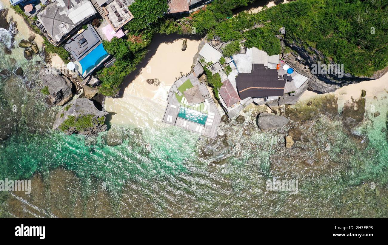 Beautiful aerial view of Blue Point beach in Uluwatu Bali Indonesia ...