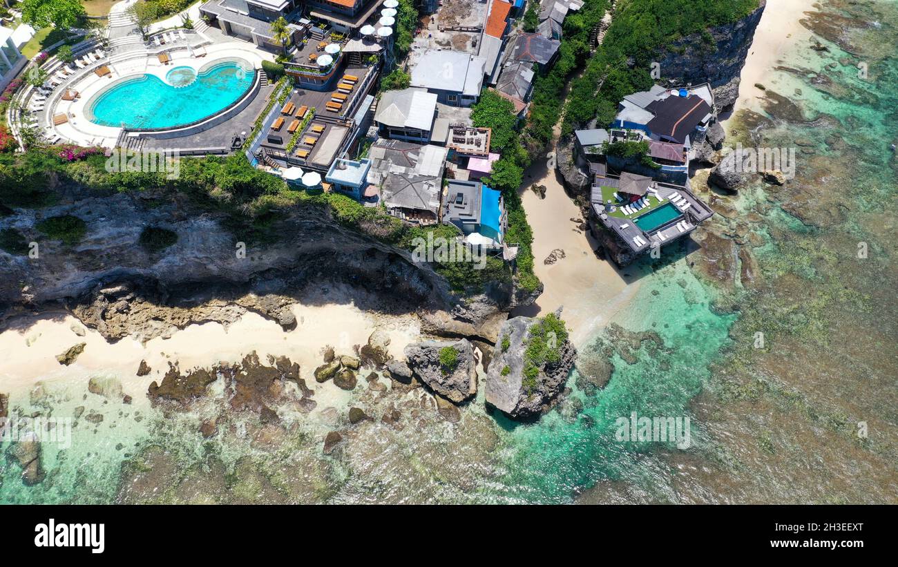 Beautiful aerial view of Blue Point beach in Uluwatu Bali Indonesia ...