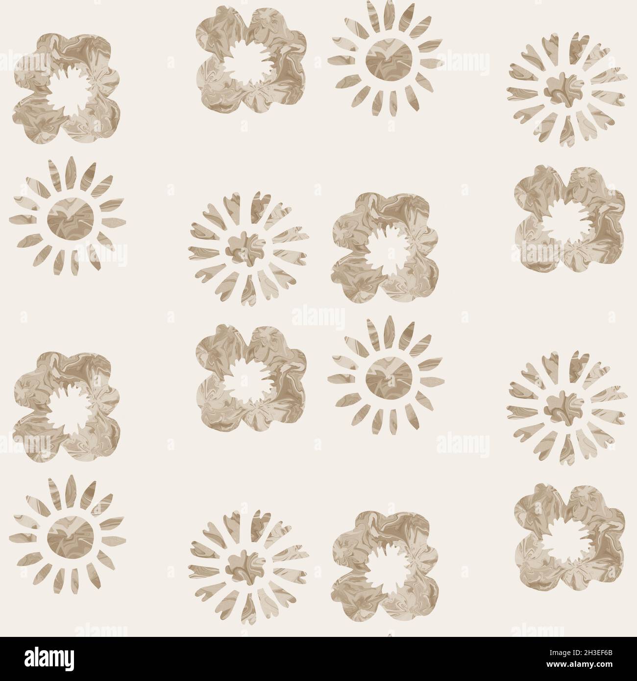Sepia brown marble floral seamless pattern. Subtle 2 tone flower bloom ...